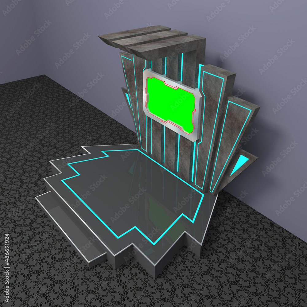 3d illustration stand booth hi-tech digital decoration with blank LED ...