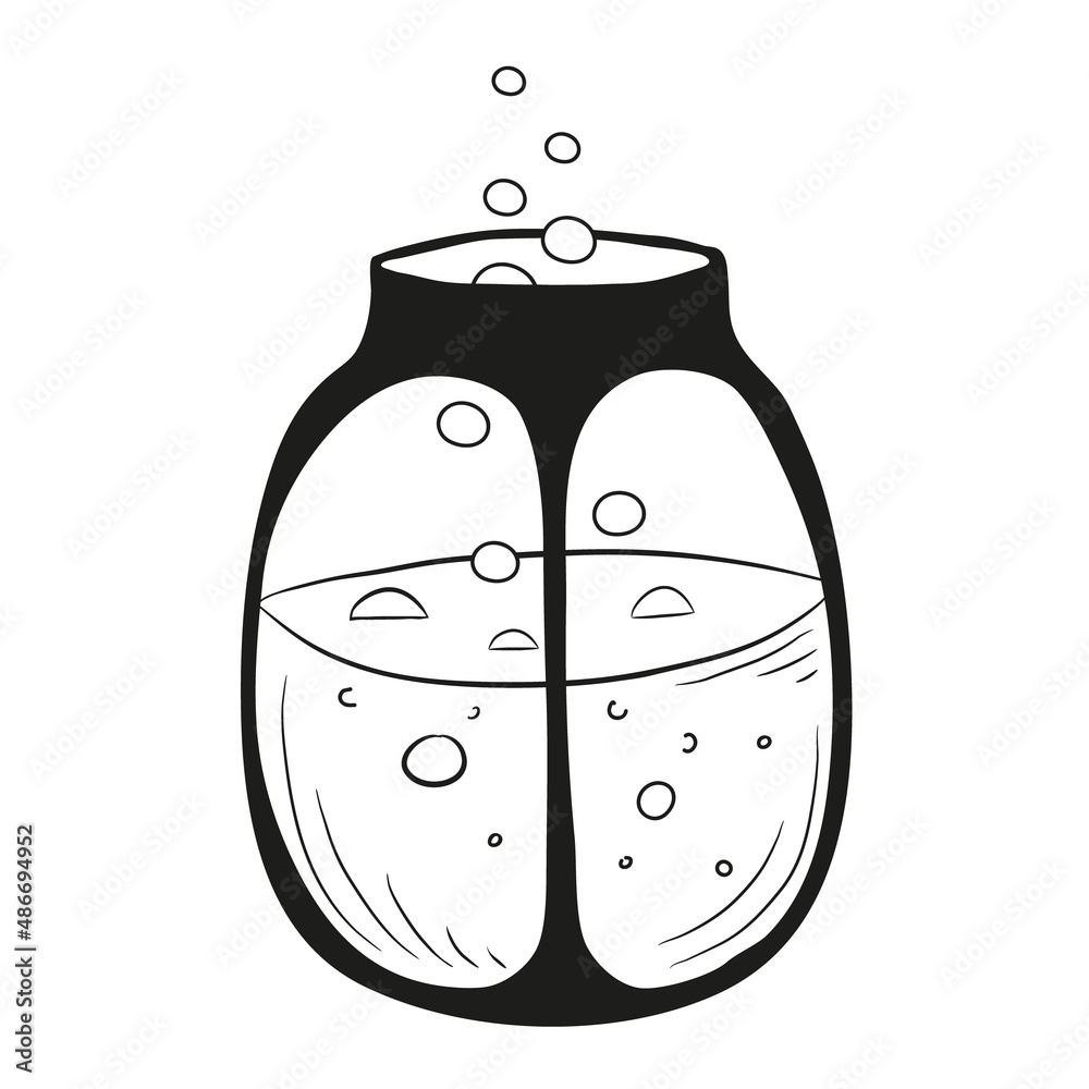 Vector hand drawn glass flasks with magic potion. Bottle with bubbling ...