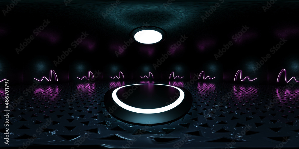 360 degree full panorama environment map of dark product showcase stand ...