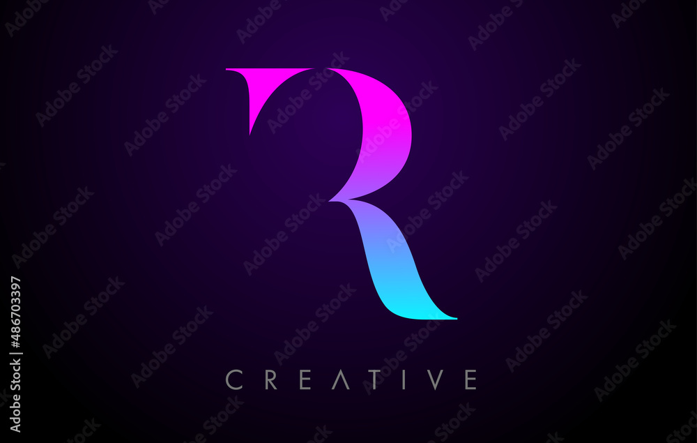 Purple Blue Neon R Letter Logo Design Concept with Minimalist Style and ...