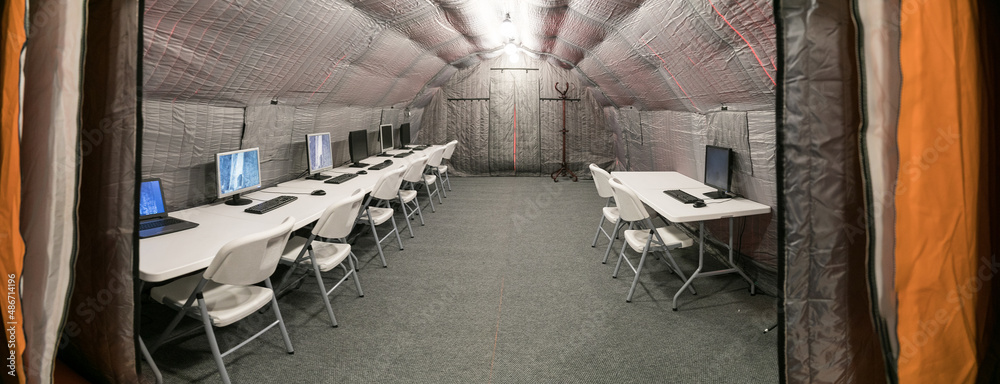 Inflatable frame mobile command post module field camp deployment Stock ...