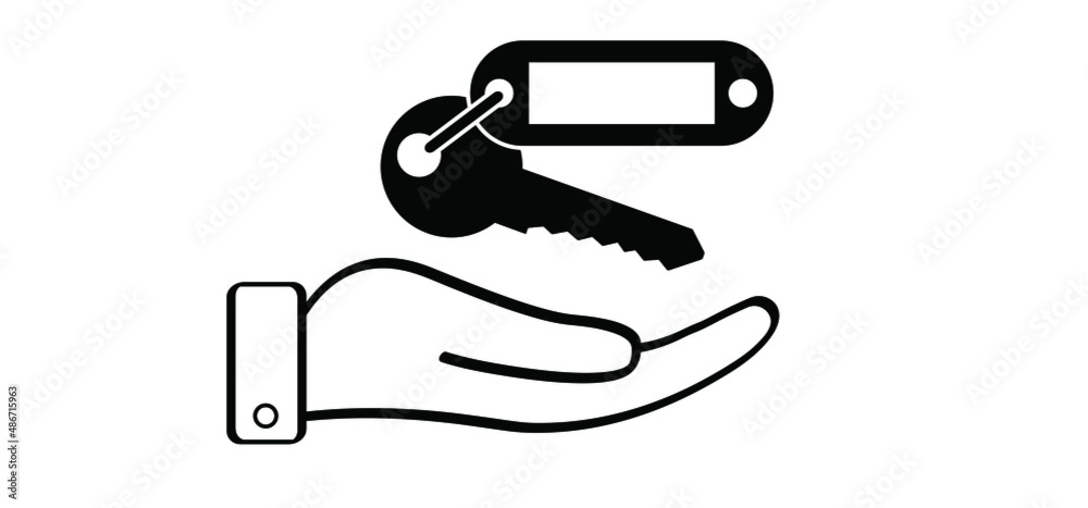 Cartoon open hand giving keys. Open hand palm icon or logo. Supporting ...