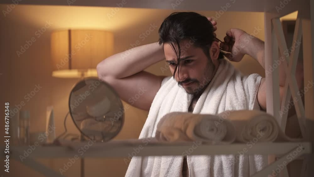 Tidy man. Grooming routine. Body care treatment. Handsome shirtless guy ...