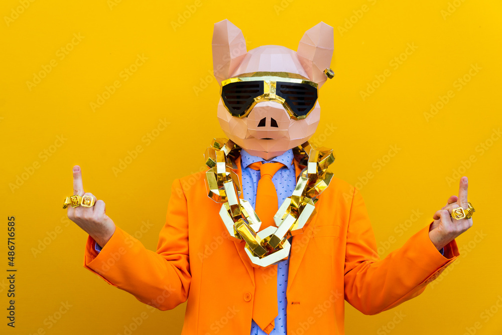 Cool man wearing 3d origami mask - Funny creative portrait of cool ...