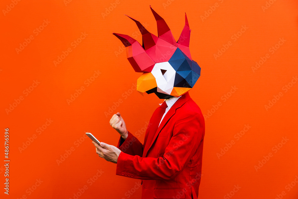 Cool man wearing 3d origami mask - Funny creative portrait of cool ...