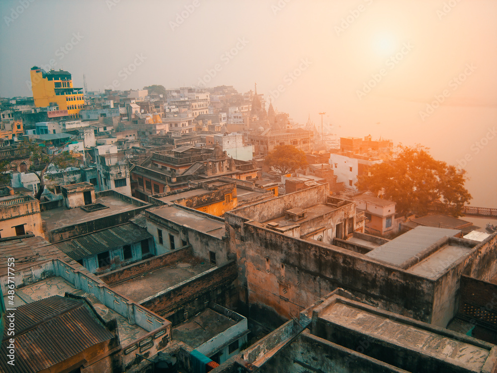 Scenery of colorful ruined slums and other historical buildings on the ...