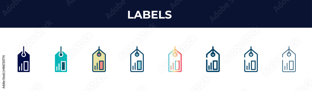 labels vector icon in 8 different modern styles. black, two colored ...