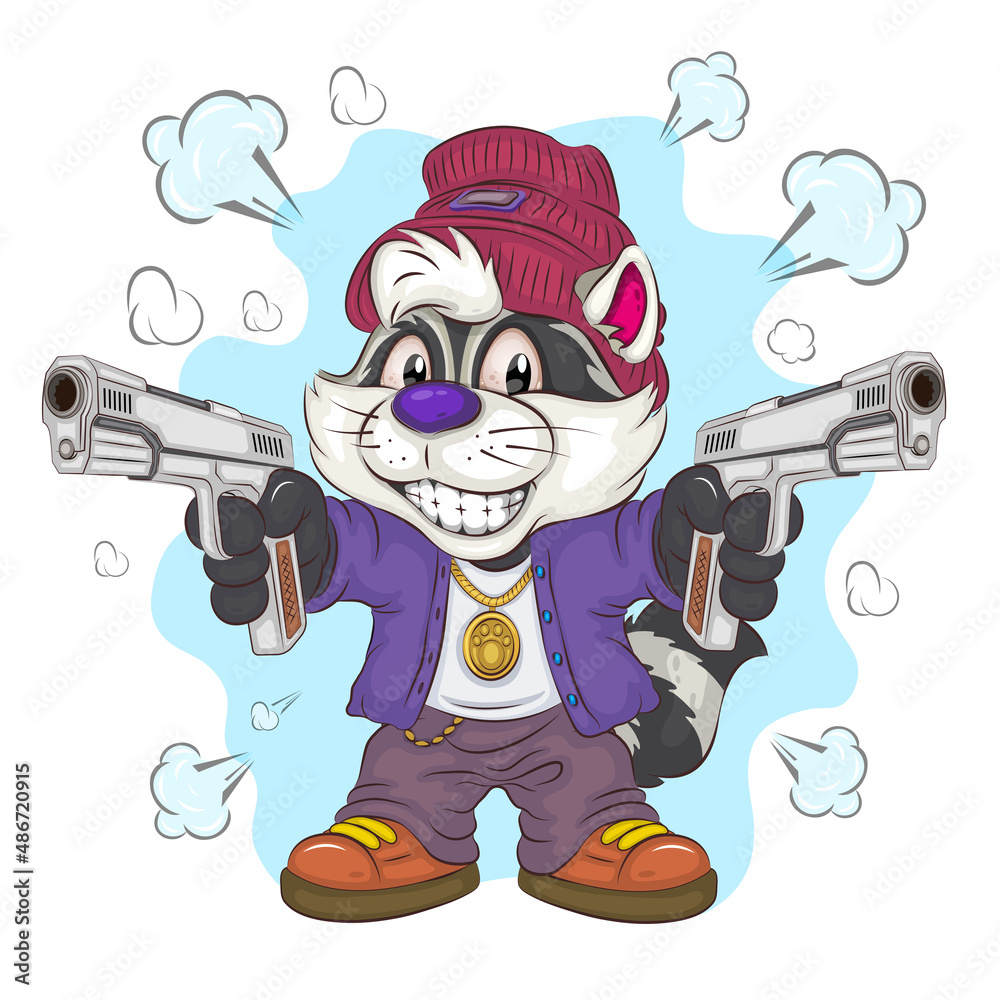 Cartoon Raccoon Gangster. An image of a cool cartoon raccoon with two ...