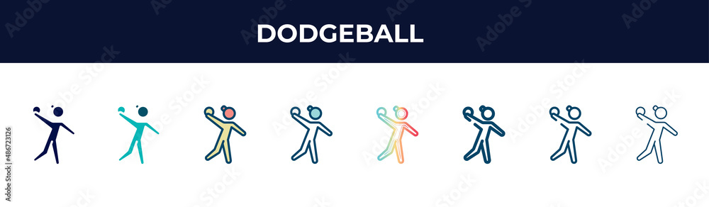 dodgeball vector icon in 8 different modern styles. black, two colored ...
