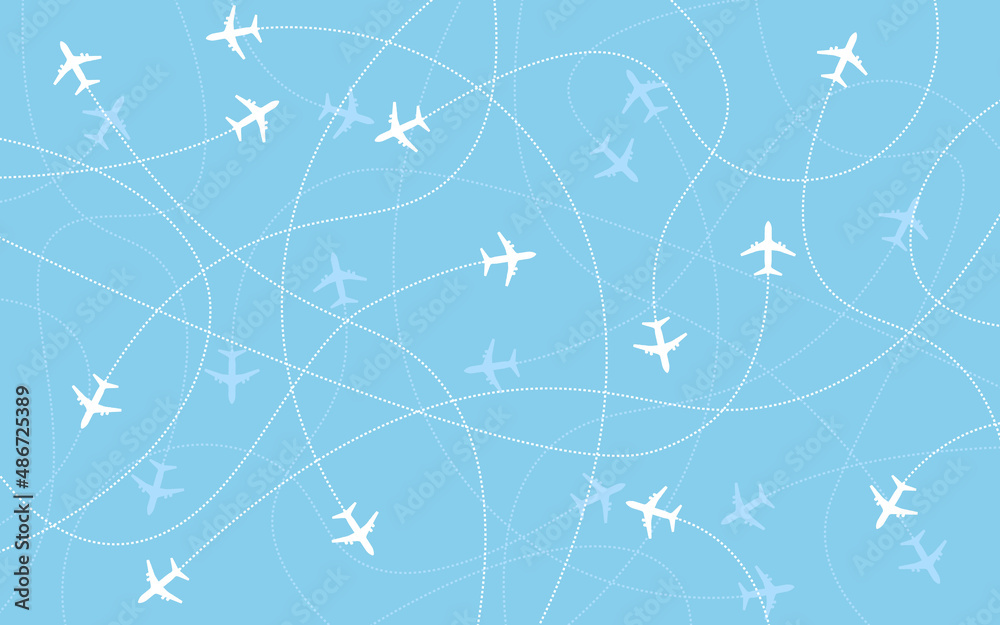 Aircraft background. Vector illustration of airplane destinations ...