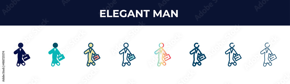 elegant man vector icon in 8 different modern styles. black, two ...
