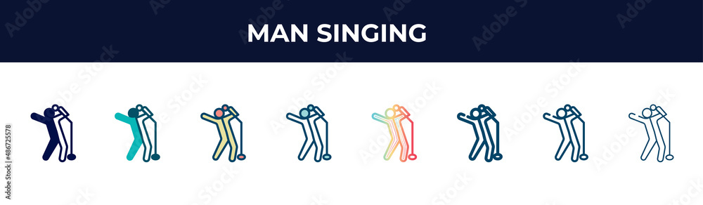 man singing vector icon in 8 different modern styles. black, two ...
