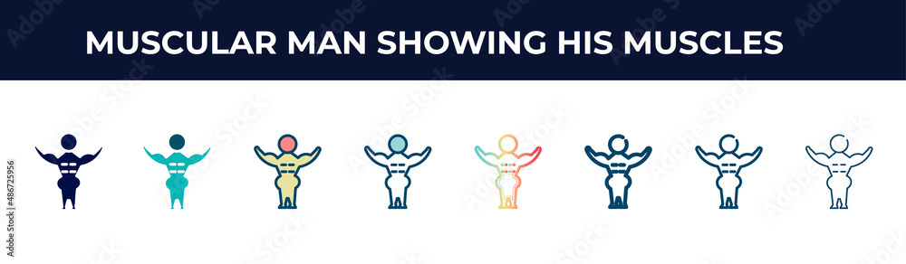 muscular man showing his muscles vector icon in 8 different modern ...