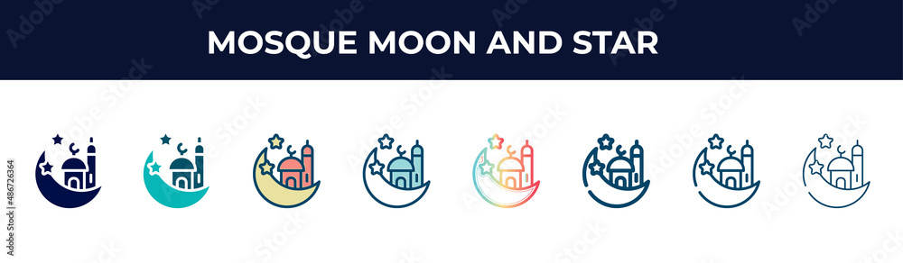 mosque moon and star vector icon in 8 different modern styles. black ...