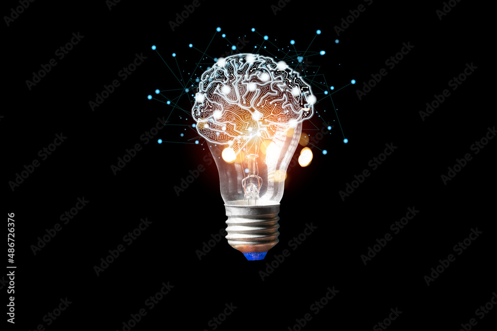 Light Bulb Brain with shining wireframe, Neural networks and artificial ... Light Bulb Brain with shining wireframe, Neural networks and artificial ...