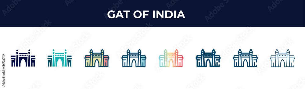gat of india vector icon in 8 different modern styles. black, two ...