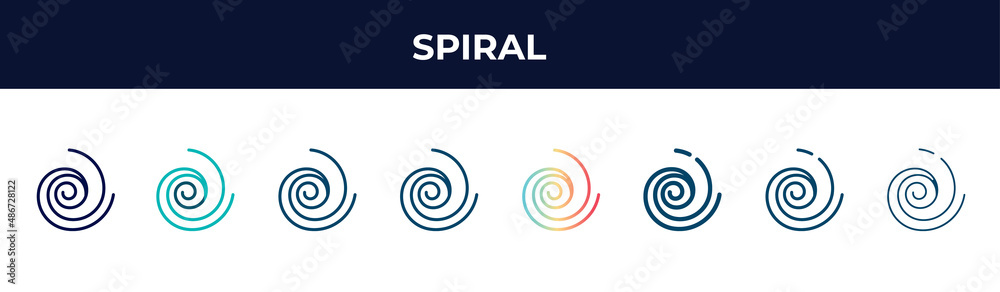 spiral vector icon in 8 different modern styles. black, two colored ...