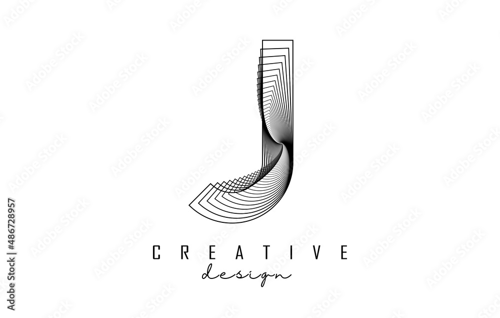 Letter J logo with lines and spiral effect. Vector illustration with ...