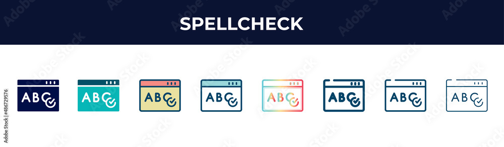 spellcheck vector icon in 8 different modern styles. black, two colored ...