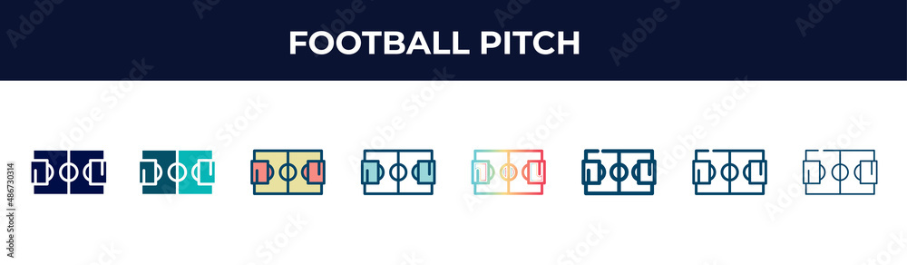 football pitch vector icon in 8 different modern styles. black, two ...