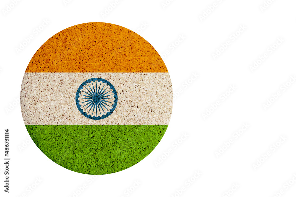 flag of India,round cork coaster on a white background Stock ...
