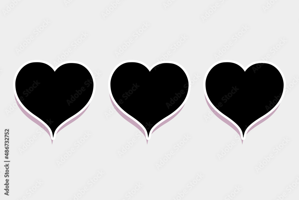3 Heart shape photo frames template in black and white colors to easily ...
