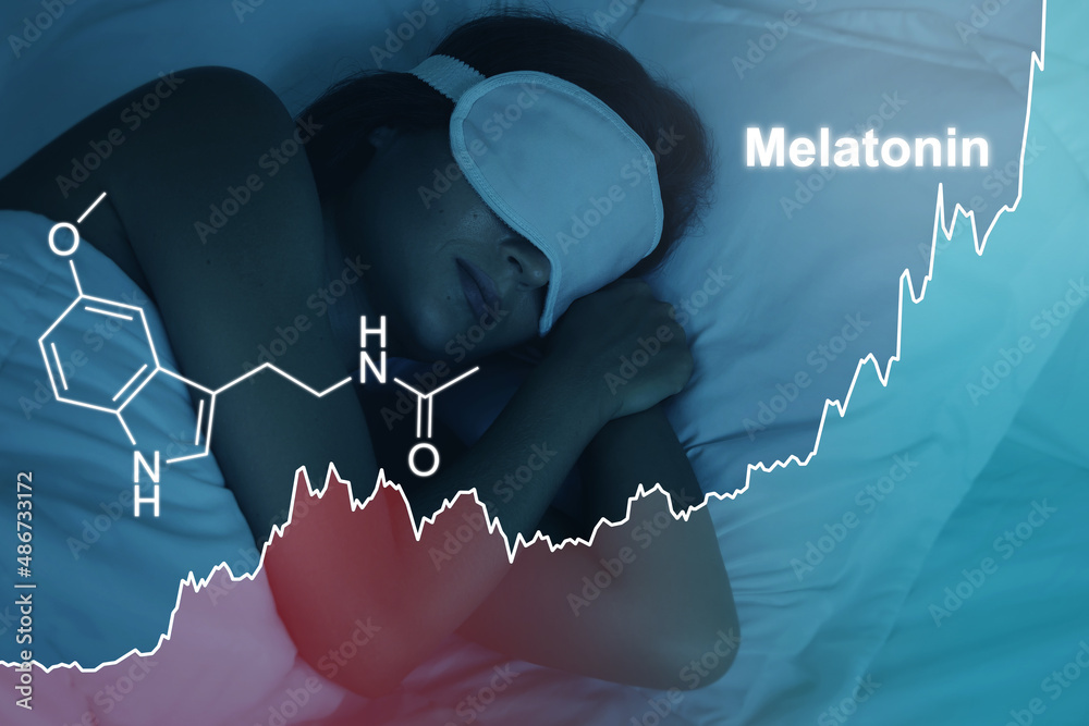 Sleeping woman and chart of rising melatonin level Stock Photo | Adobe ...