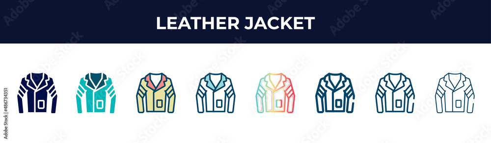 leather jacket vector icon in 8 different modern styles. black, two ...
