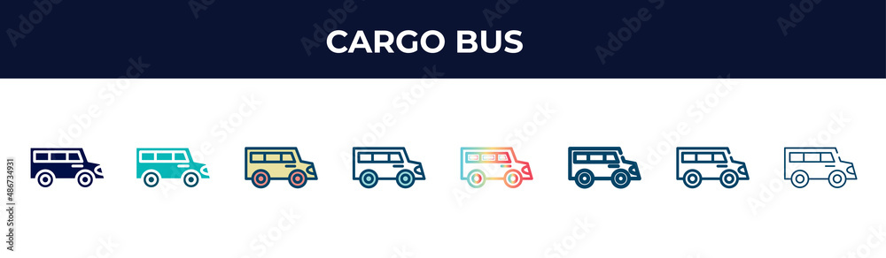 cargo bus vector icon in 8 different modern styles. black, two colored ...