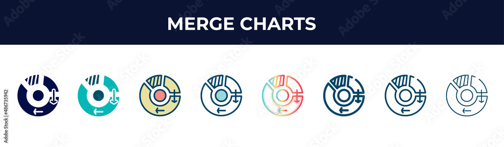 merge charts vector icon in 8 different modern styles. black, two ...