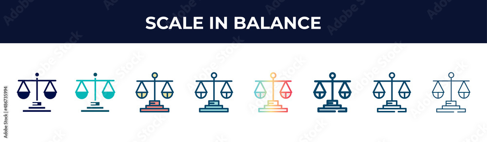 scale in balance vector icon in 8 different modern styles. black, two ...