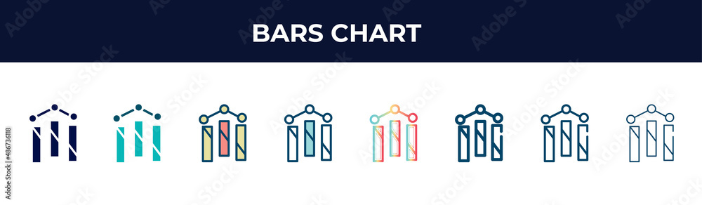 bars chart vector icon in 8 different modern styles. black, two colored ...
