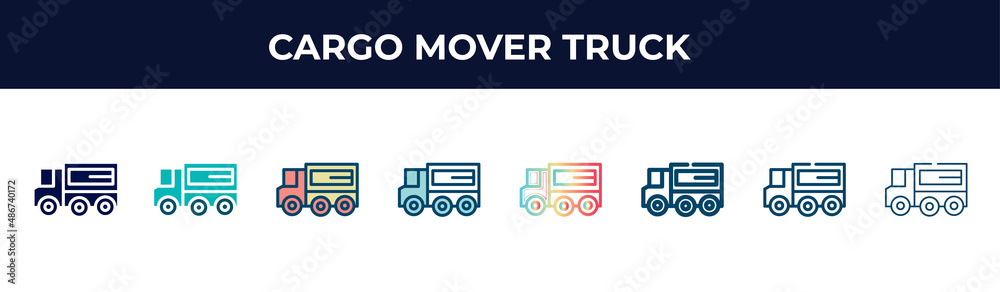 cargo mover truck vector icon in 8 different modern styles. black, two ...