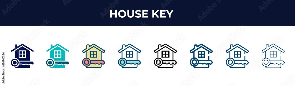 house key vector icon in 8 different modern styles. black, two colored ...
