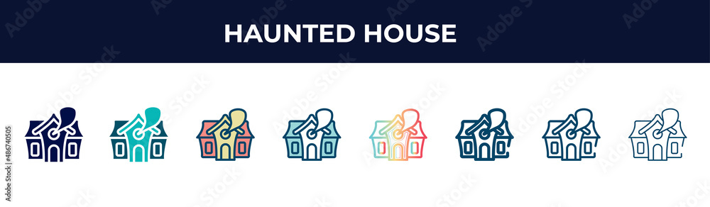 haunted house vector icon in 8 different modern styles. black, two ...
