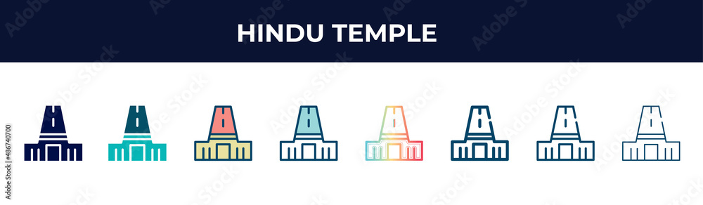 hindu temple vector icon in 8 different modern styles. black, two ...