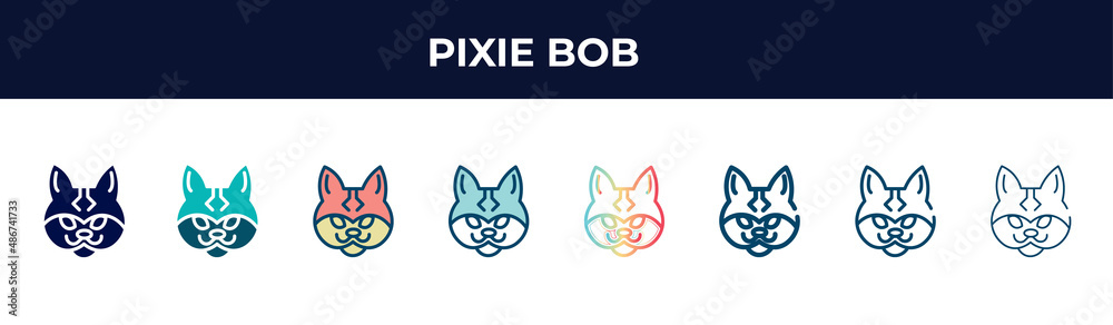 pixie bob vector icon in 8 different modern styles. black, two colored ...