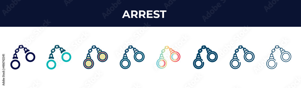 arrest vector icon in 8 different modern styles. black, two colored ...
