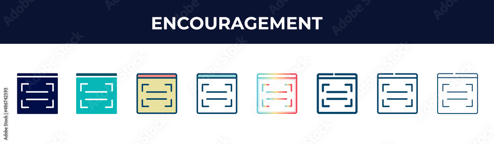 encouragement vector icon in 8 different modern styles. black, two ...
