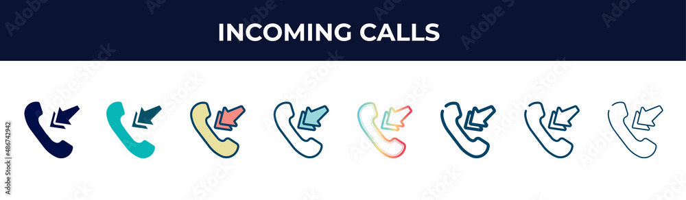 incoming calls vector icon in 8 different modern styles. black, two ...