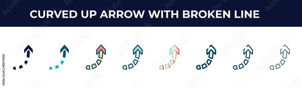 curved up arrow with broken line vector icon in 8 different modern ...
