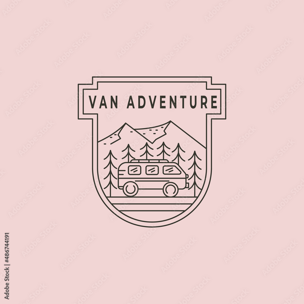 vintage van adventures line art logo vector symbol illustation design ...
