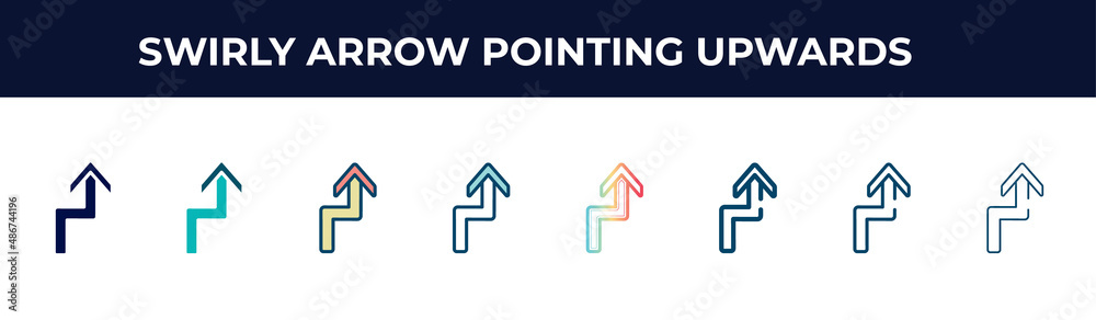 swirly arrow pointing upwards vector icon in 8 different modern styles ...