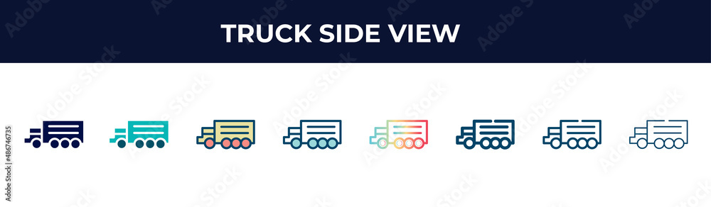 truck side view vector icon in 8 different modern styles. black, two ...
