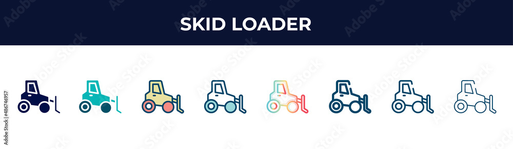 skid loader vector icon in 8 different modern styles. black, two ...