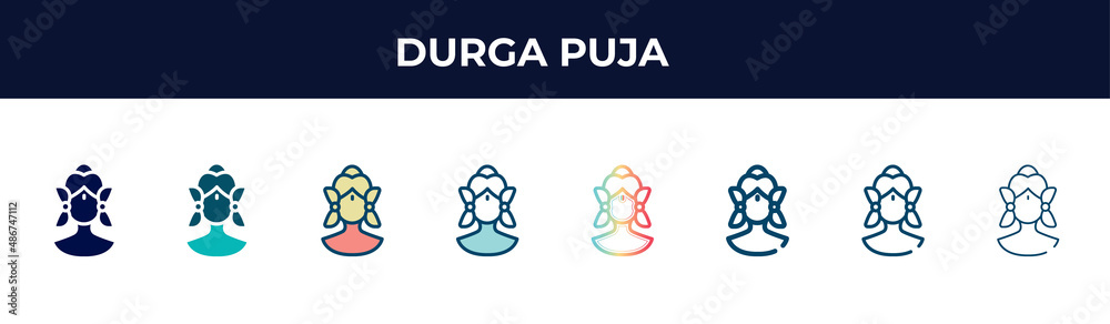durga puja vector icon in 8 different modern styles. black, two colored ...