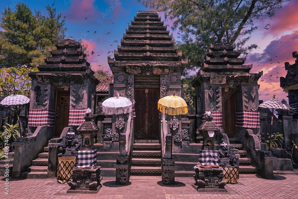 Hindu temple in purple mood Stock Photo | Adobe Stock