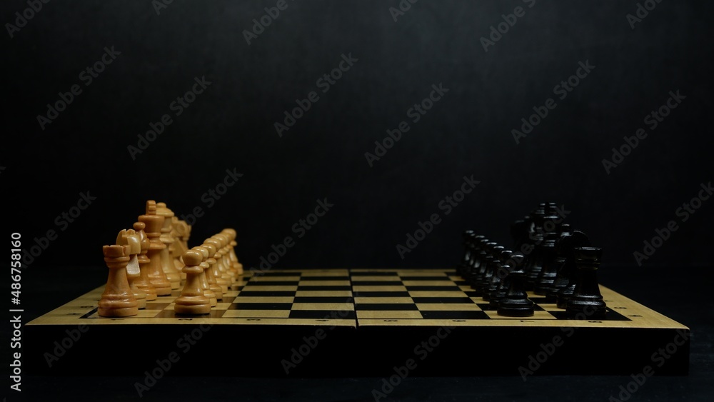 Starting grid chess board as wide angle in dark environment Stock Photo ...