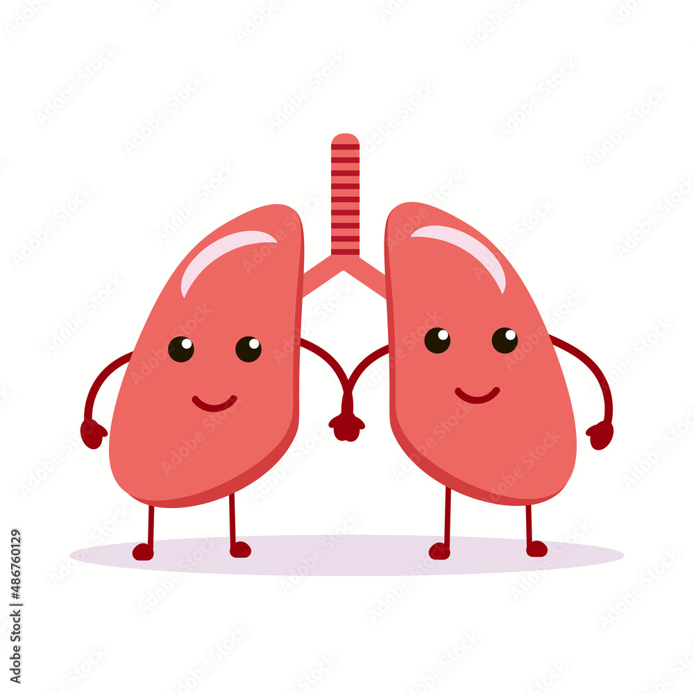 Strong funny cute healthy smiling happy lungs character.Vector flat ...