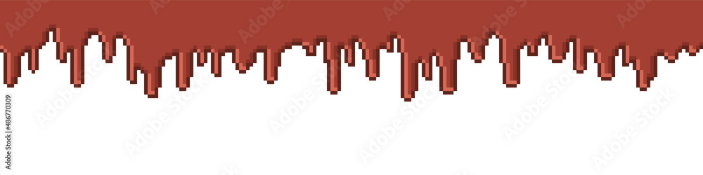 Poster Horizontal seamless pixel art melted dripping milk chocolate ...